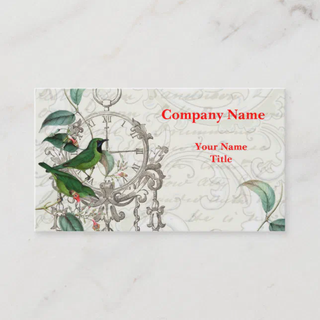 Antique Clock and Birds Business Card | Zazzle