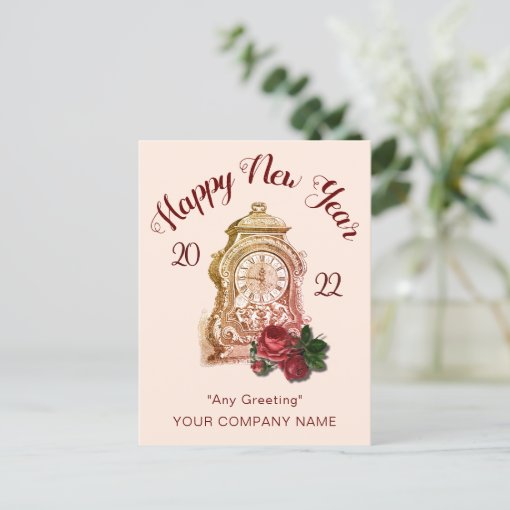 Antique Clock Business Happy New Year Postcard | Zazzle