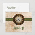 Antique Clock RSVP Postcard, Green Invitation Postcard | Zazzle