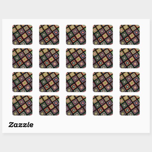 Antique Colorful Granny Squares Classic Pattern Square Sticker | Zazzle