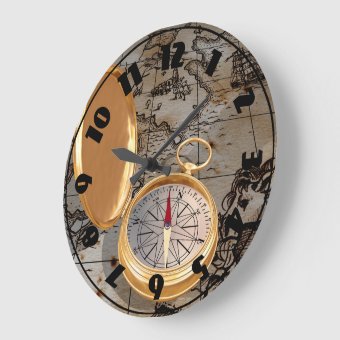 Antique Compass On A Map Clock | Zazzle