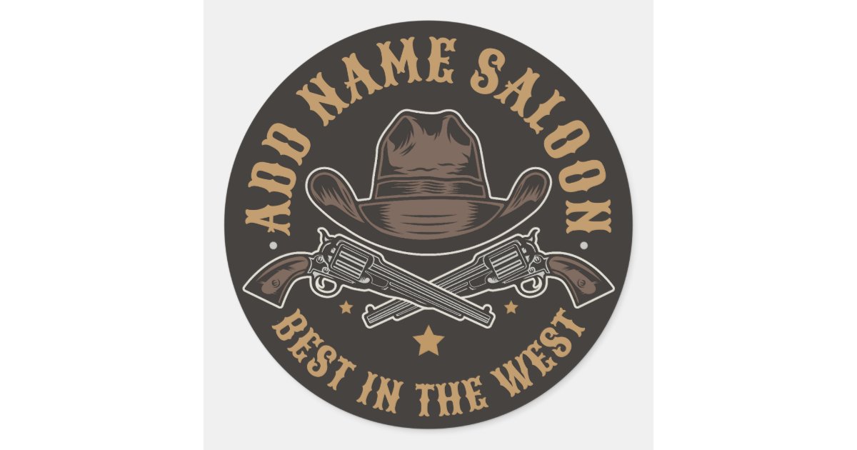 Antique Cowboy Guns ADD NAME Old Wild West Saloon Classic Round Sticker ...