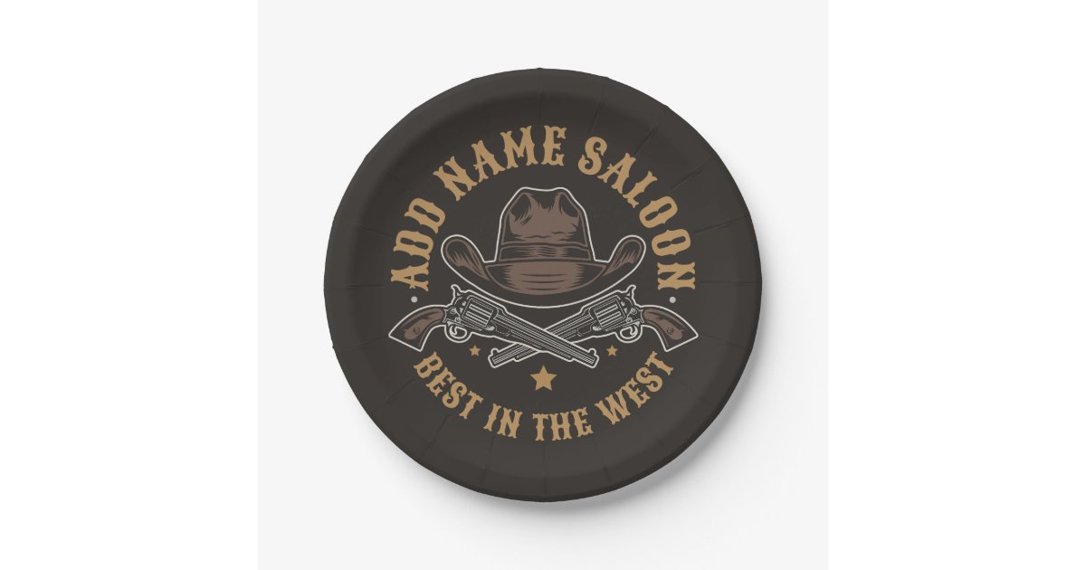 Antique Cowboy Guns ADD NAME Old Wild West Saloon Paper Plates | Zazzle