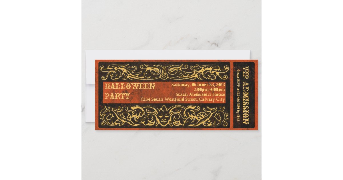 Antique Creepy Goth Halloween Party Ticket Invitation | Zazzle