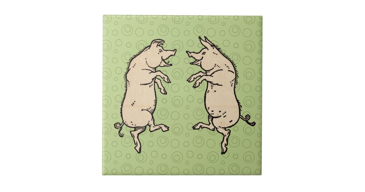 Antique Dancing Pigs: Whimsical Vintage Piggy Jig Tile | Zazzle