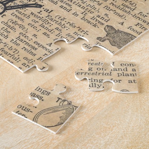 Antique Dictionary Page with Doodles Sepia Black Jigsaw Puzzle | Zazzle