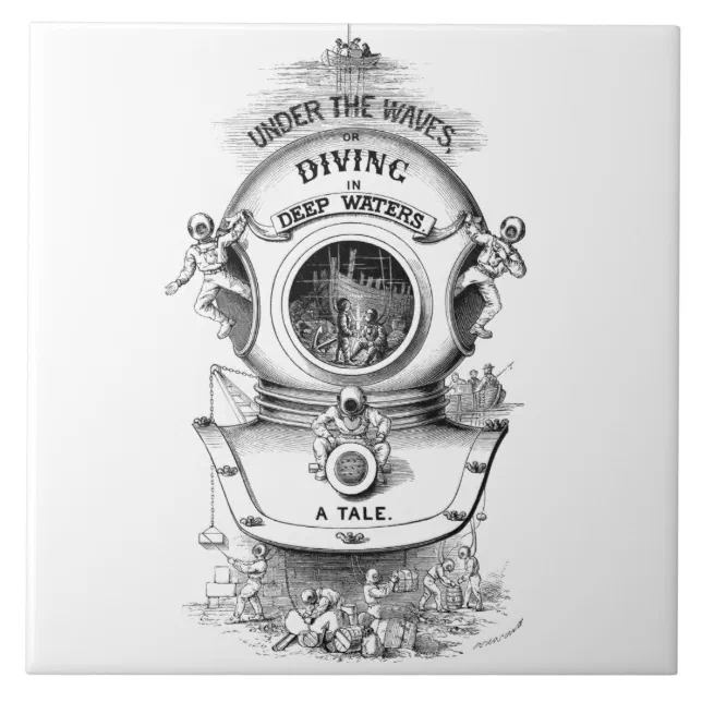 Antique diving helmet nautical ceramic tile | Zazzle
