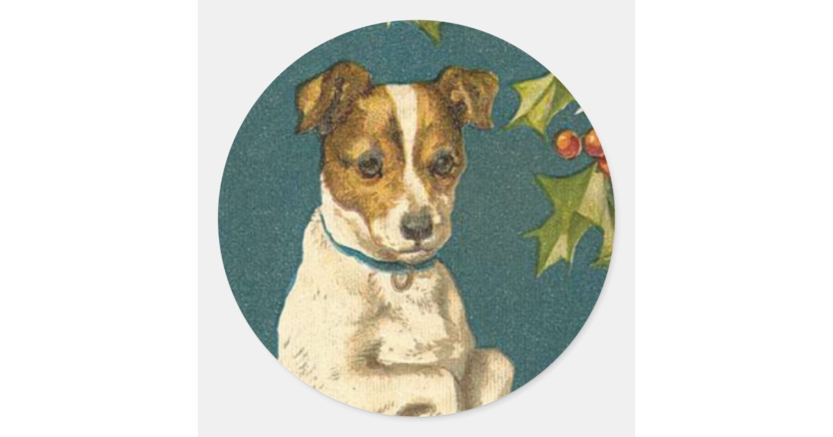 Antique Dog Christmas sticker | Zazzle
