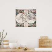 Antique Double-Hemisphere World Map Poster | Zazzle