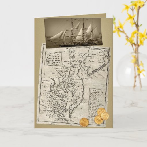 Antique East Coast Map birthday card | Zazzle