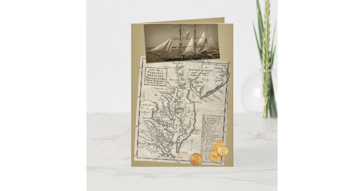 Antique East Coast Map birthday card | Zazzle