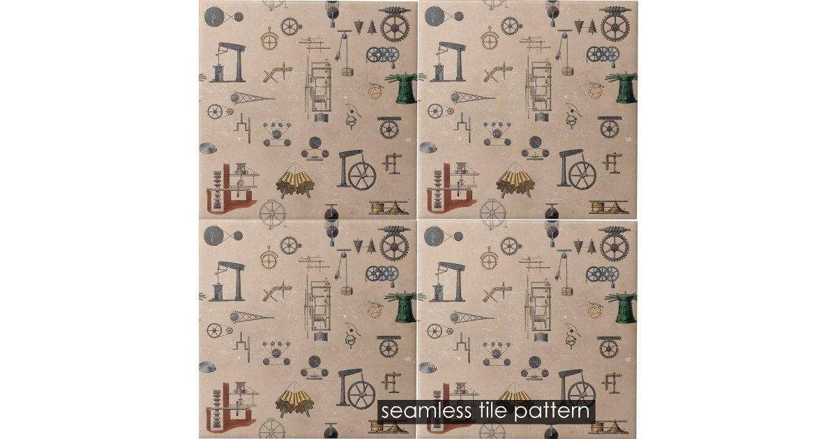Antique Engineering Mechanical Scientific Seamless Ceramic Tile | Zazzle