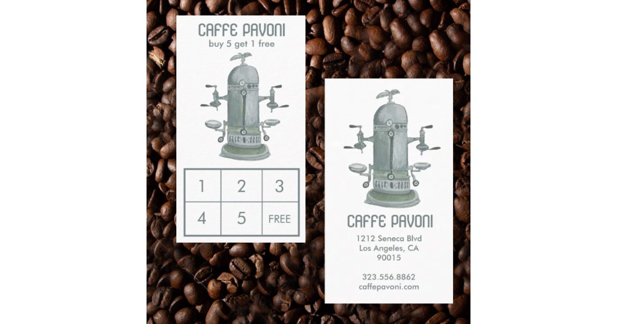 Antique Espresso Machine Cafe Coffee Watercolor Loyalty Card | Zazzle