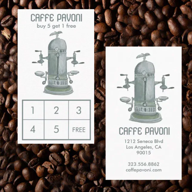 Antique Espresso Machine Cafe Coffee Watercolor Loyalty Card | Zazzle