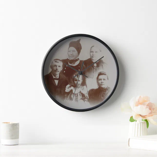 Antique Family Collage Photo B&W Image Clock | Zazzle