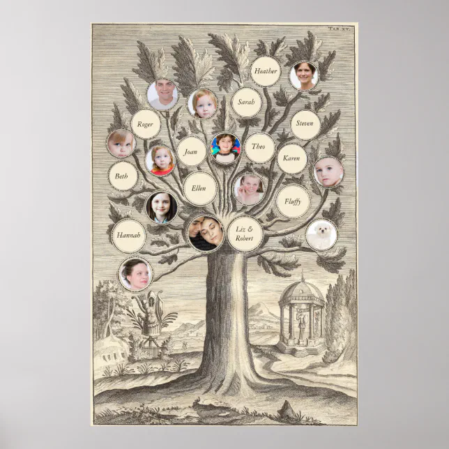 Antique Family Tree Insert Your Own Names & Photos Poster | Zazzle
