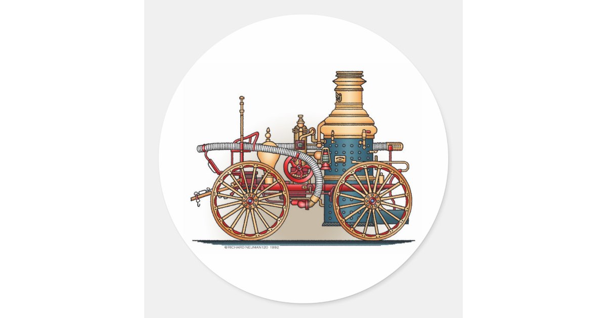 Antique Fire Truck Steam Pumper Sticker | Zazzle
