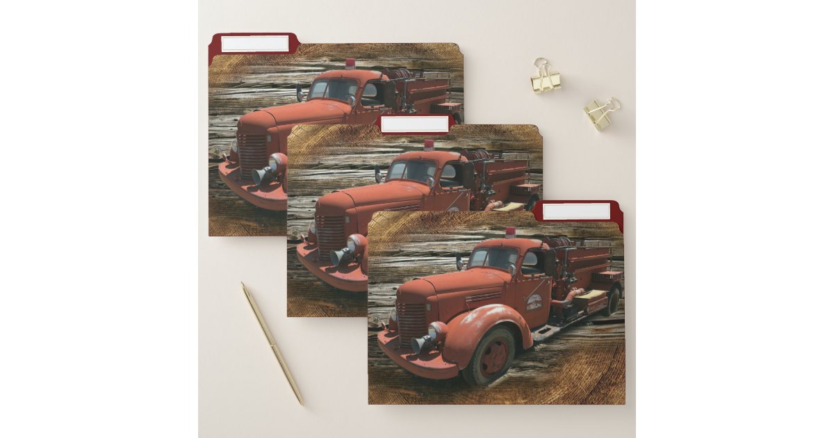 Antique Fire Truck Vintage Fire Truck File Folder | Zazzle
