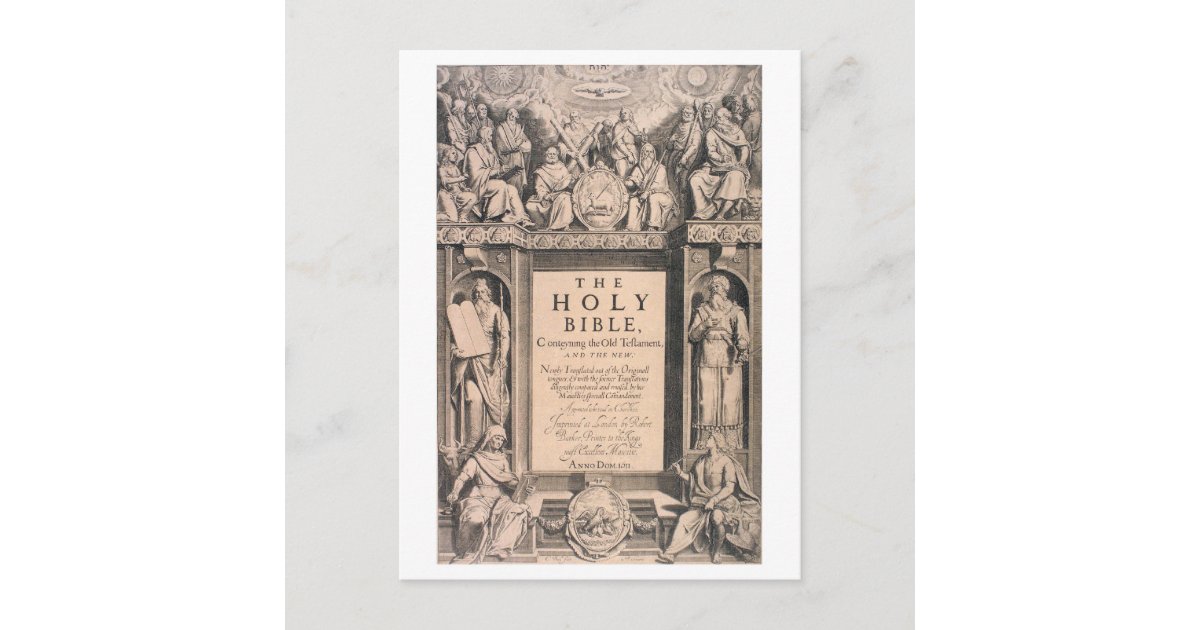 Antique first edition cover page King James Bible Postcard | Zazzle
