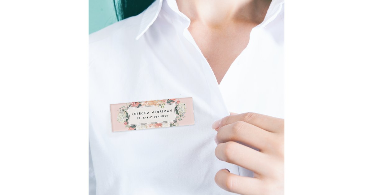 Antique Floral Blush Pink Name Tag | Zazzle