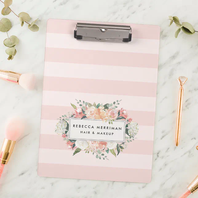 Antique Floral Blush Pink Stripe Clipboard | Zazzle