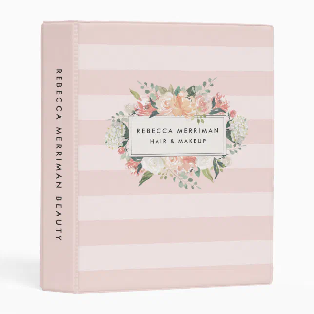 Antique Floral Blush Pink Stripe Mini Binder | Zazzle