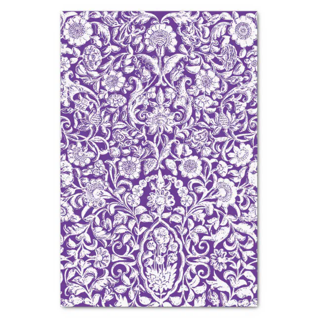 Antique Floral Decoupage white on indigo Tissue Paper | Zazzle