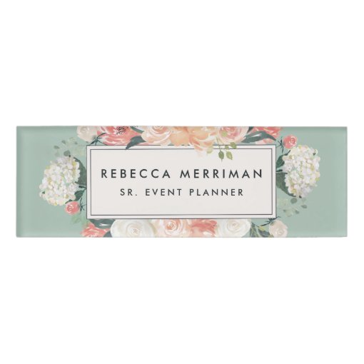 Antique Floral Sage Green Name Tag | Zazzle