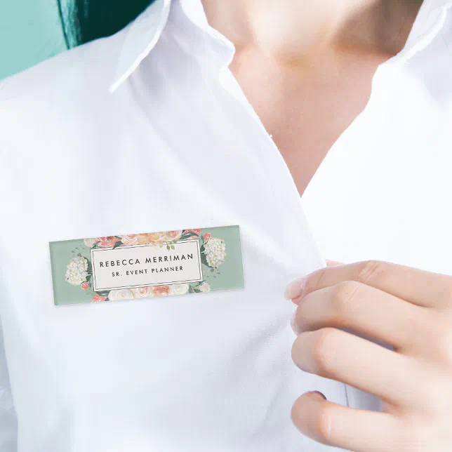 Antique Floral Sage Green Name Tag | Zazzle
