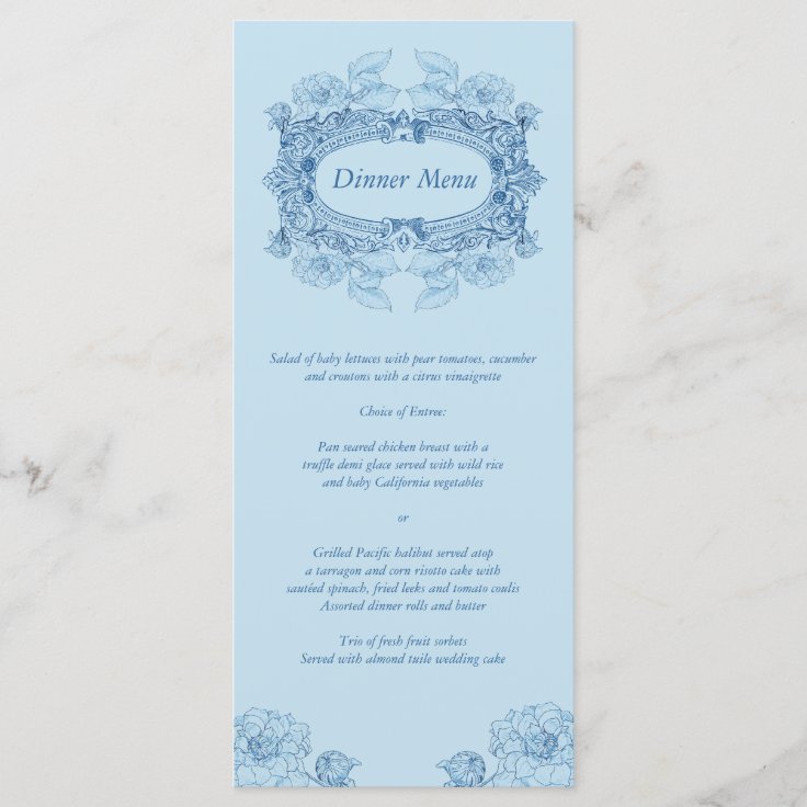 Antique Frame Blue Menu Rack Card | Zazzle