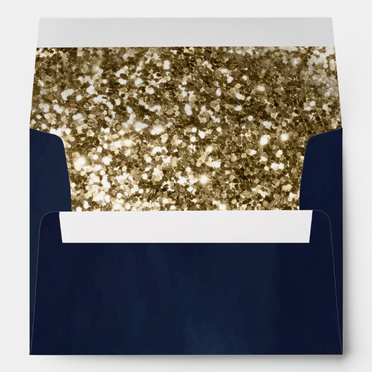 Antique Gold Glitter Navy Blue Envelope | Zazzle