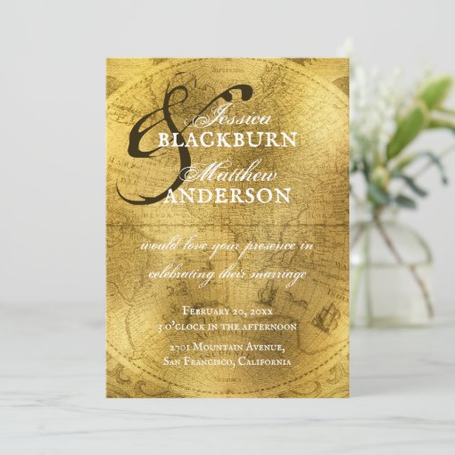 Antique Gold Vintage Old World Map Customizable Invitation | Zazzle