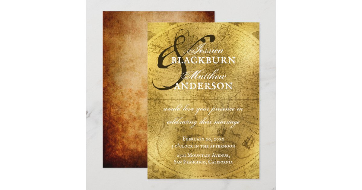 Antique Gold Vintage Old World Map Customizable Invitation | Zazzle