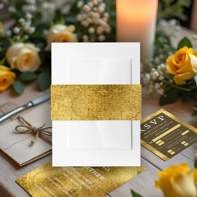 Antique Gold Wedding Invitation Belly Band | Zazzle