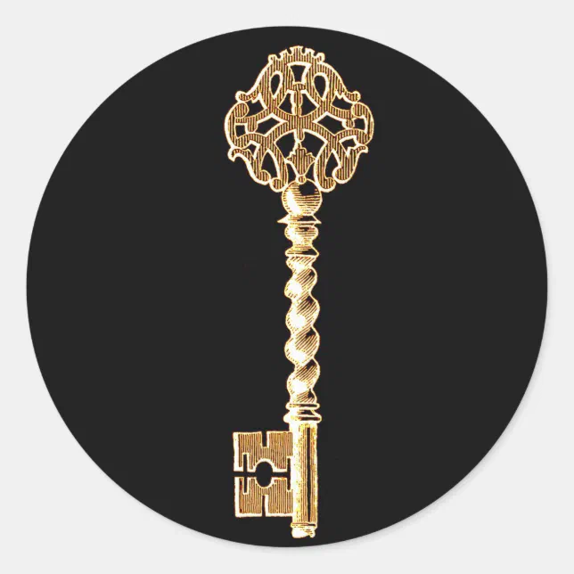 Antique Golden Gold Steampunk Skeleton Key Classic Round Sticker | Zazzle