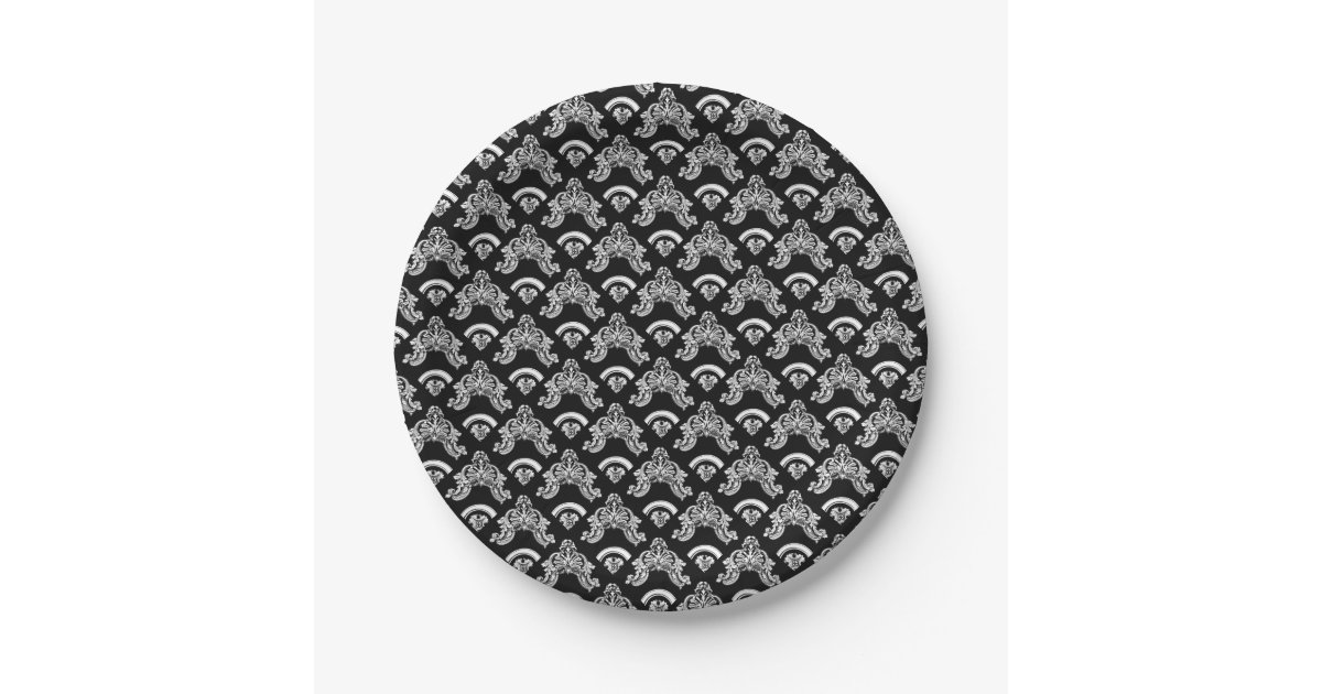 Antique Gothic header trim pattern black and white Paper Plates | Zazzle