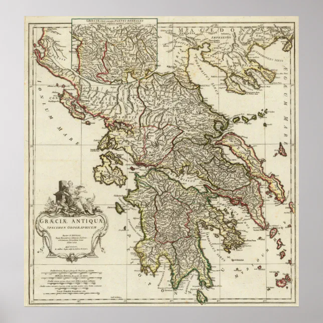 Antique Greek Map Poster | Zazzle