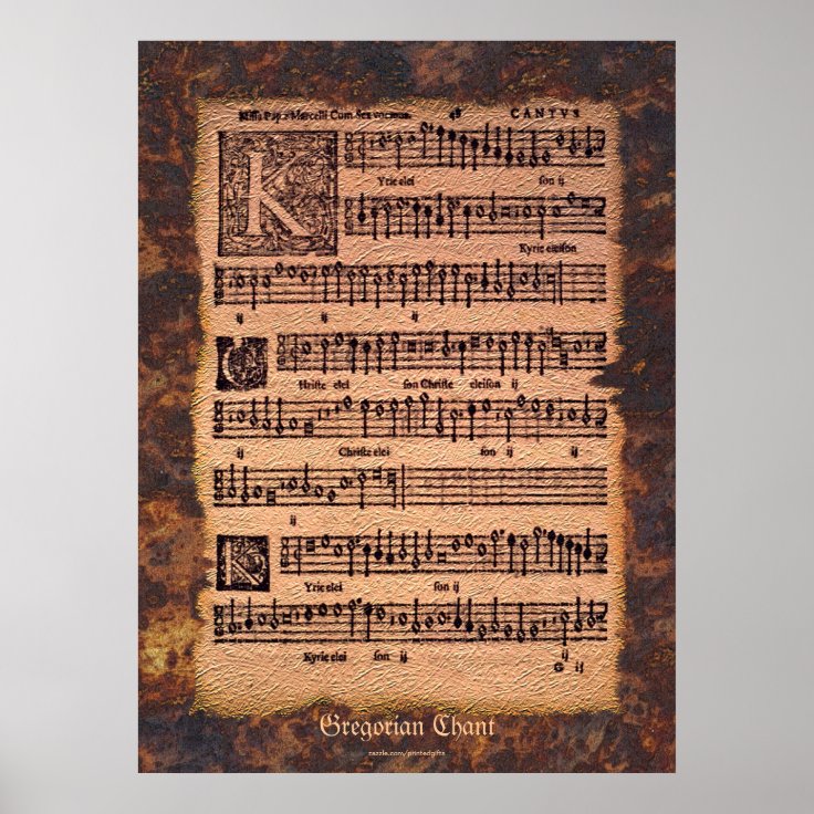 Antique Gregorian Chant Sheet Music Art Poster | Zazzle