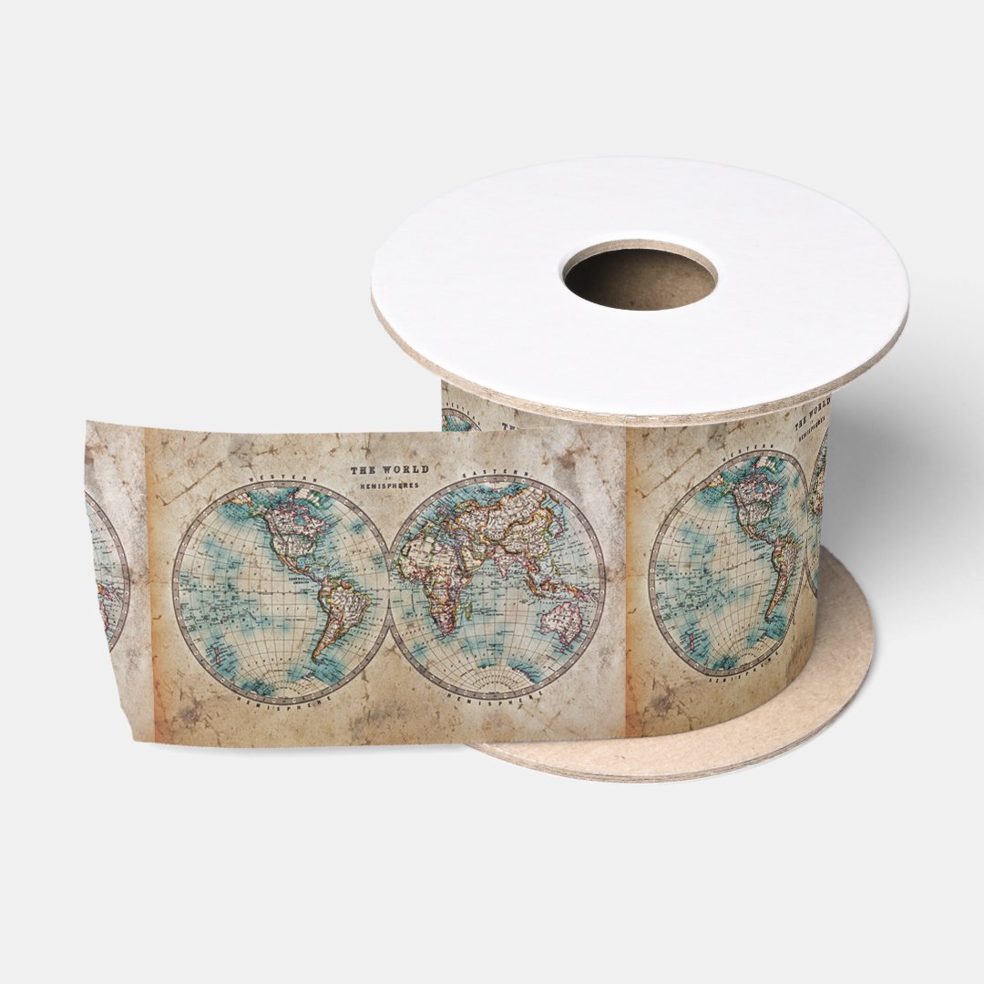 antique,grunge,vintage,world,map,hand colored 1700 satin ribbon | Zazzle