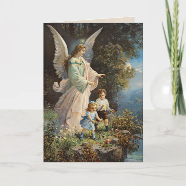 Antique Guardian Angel Card | Zazzle