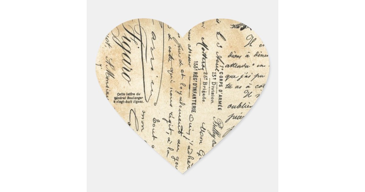Antique Handwriting Heart Sticker | Zazzle