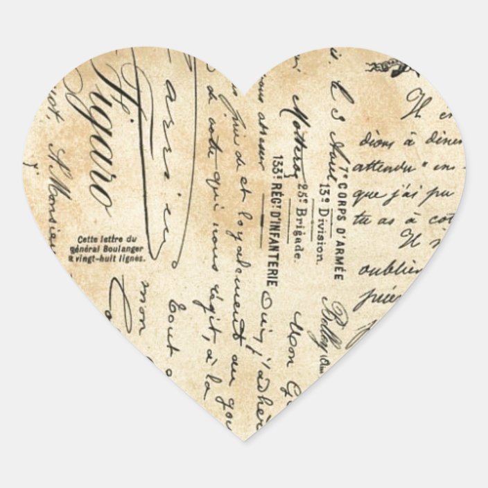Antique Handwriting Heart Sticker | Zazzle.com
