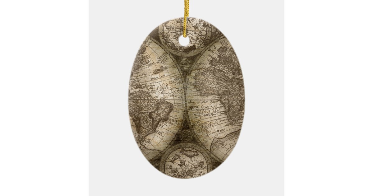Antique Historical Old World Atlas Map Continents Ceramic Ornament | Zazzle