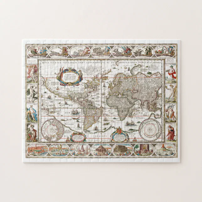 Antique Historical Old World Atlas Map Continents Jigsaw Puzzle | Zazzle
