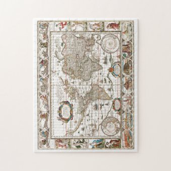 Antique Historical Old World Atlas Map Continents Jigsaw Puzzle | Zazzle