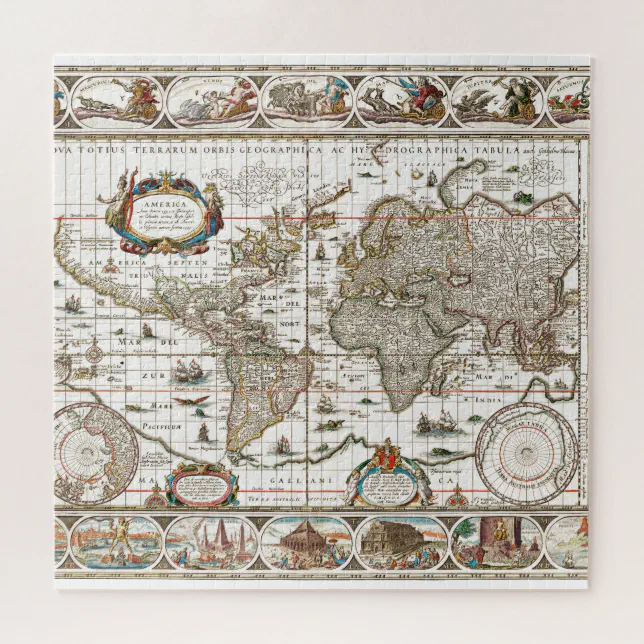 Antique Historical Old World Atlas Map Continents Jigsaw Puzzle | Zazzle