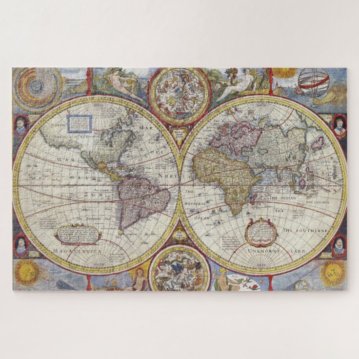 Antique Historical Old World Atlas Map Continents Jigsaw Puzzle | Zazzle
