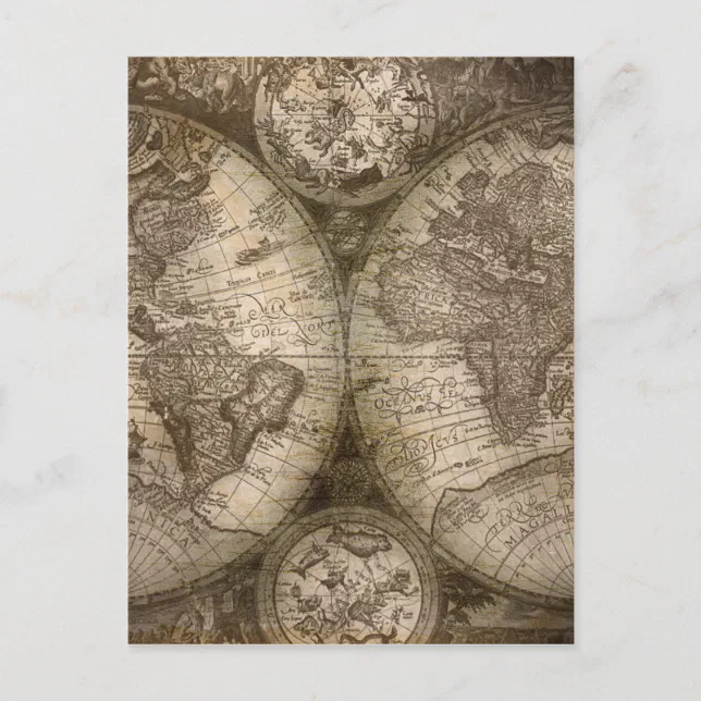Antique Historical Old World Atlas Map Continents Postcard | Zazzle