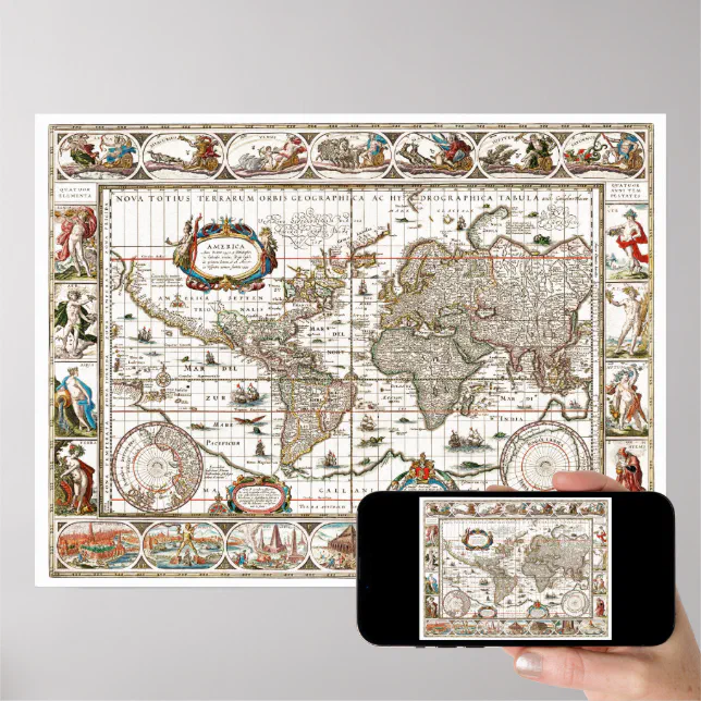 Antique Historical Old World Atlas Map Continents Poster | Zazzle