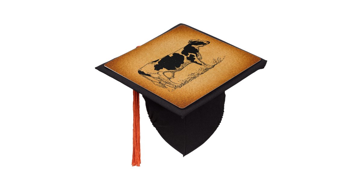 Antique Holstein Cow Farm Animal Illustration Graduation Cap Topper ...